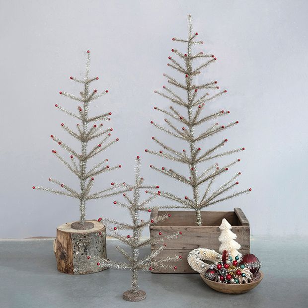 Vintage Reproduction Tinsel Tree Set of 3 | Antique Farmhouse