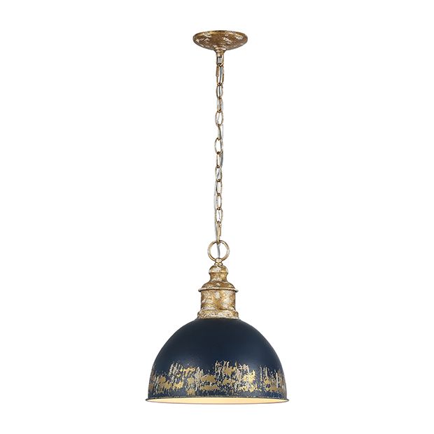 Weathered Navy and Gold Single Bulb Pendant Light | Antique Farmhouse
