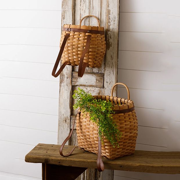 Weaved Chipwood Backpack Basket Set of 2 | Antique Farmhouse