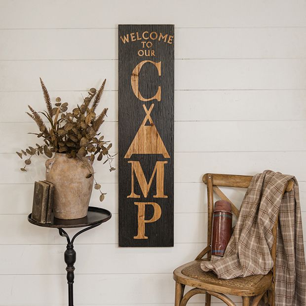 Welcome To Our Camp Vertical Wall Sign | Antique Farmhouse