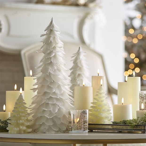 White Feathered Tabletop Christmas Trees Set of 2 | Antique Farmhouse