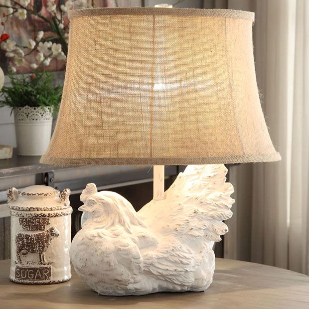 White Wash Rooster Table Lamp | Antique Farmhouse