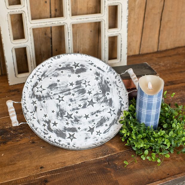 Whitewash Metal Star Tray | Antique Farmhouse