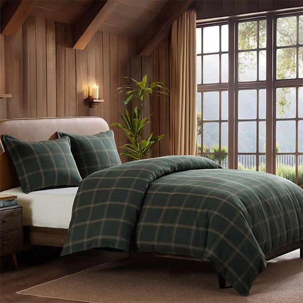 Windowpane Plaid Green Bedding Set | Antique Farmhouse