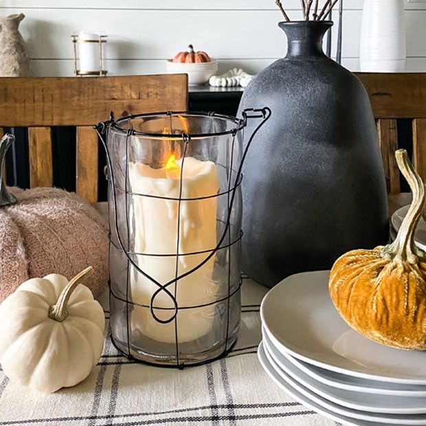 Windowpane Wire Lantern With Handle Antique Farmhouse