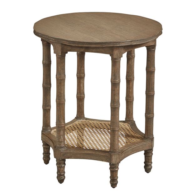Wood and Cane Side Table Antique Farmhouse