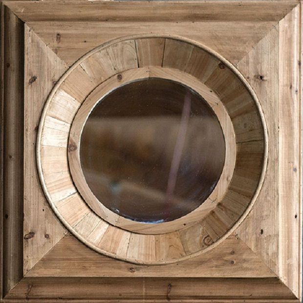 Wood Square Frame With Round Cutout Mirror | Antique Farmhouse