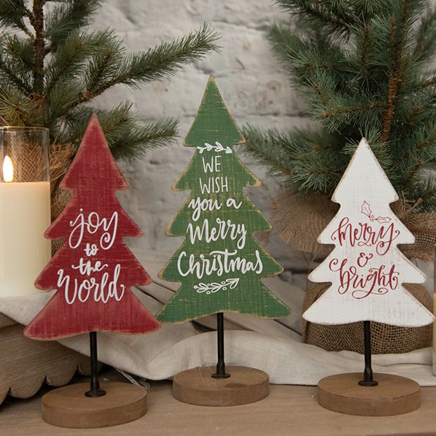 Wooden Christmas Tree Tabletop Decor Set of 3 | Antique Farmhouse