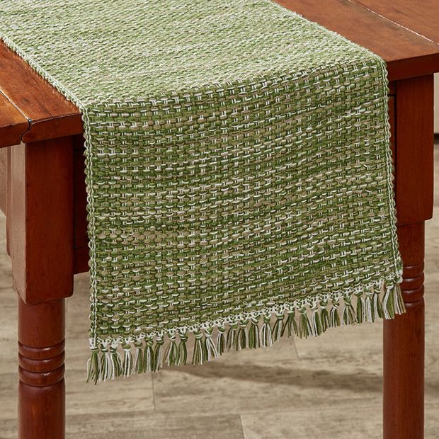 Woven Evergreen Table Runner With Fringe | Antique Farmhouse