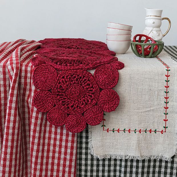 Woven Jute Red Table Runner | Antique Farmhouse