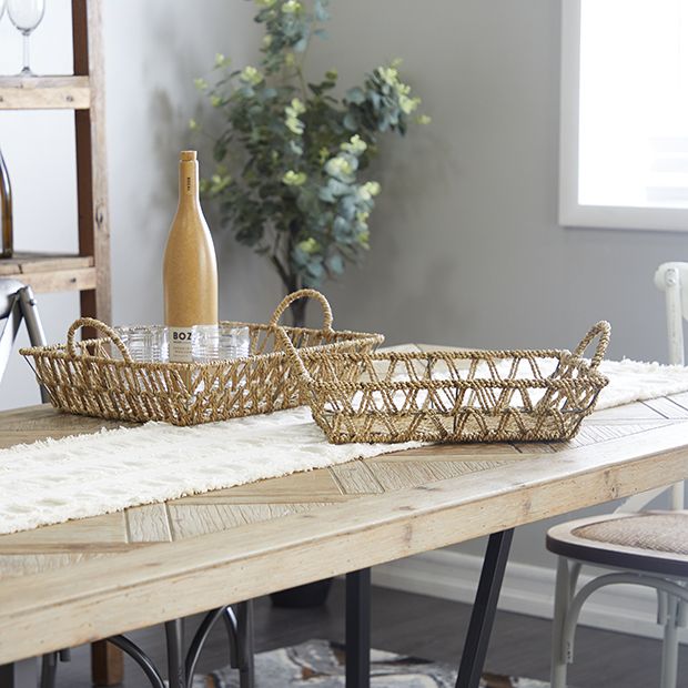 Zig Zag Seagrass Storage Basket Set of 2 | Antique Farmhouse Zig Zag Seagrass Storage Basket Set of 2 | Antique Farmhouse