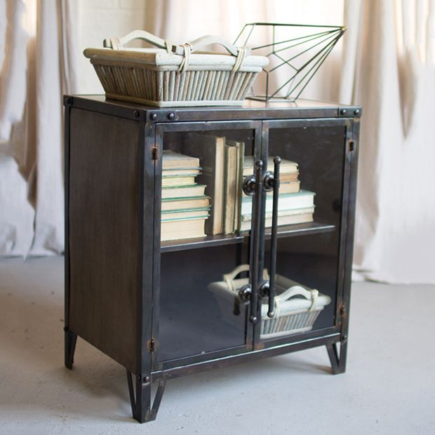 Glass Door Rustic Industrial Display Cabinet Antique Farmhouse