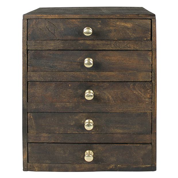 Reclaimed Wood Tabletop 5 Drawer Storage Chest Antique Farmhouse