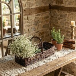 Woven Rectangular Reed Basket with Handle | Antique Farmhouse
