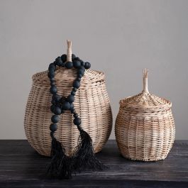 Acorn Shaped Basket With Lid Set of 2 | Antique Farmhouse