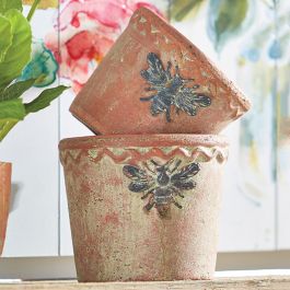 Bee Embossed Terra Cotta Pots Set of 2 | Antique Farmhouse