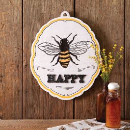 Bee Happy Wooden Wall Plaque Sign | Antique Farmhouse