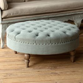 Button Tufted Round Top Ottoman | Antique Farmhouse