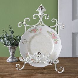 Chippy White Metal Plate Stand | Antique Farmhouse