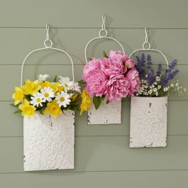 Debossed Floral Metal Wall Pocket Set of 3 | Antique Farmhouse