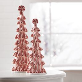Decorative Peppermint Ribbon Tabletop Tree Set of 2 | Antique Farmhouse