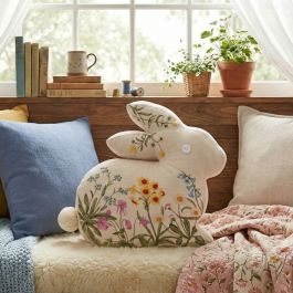 Embroidered Floral Bunny Rabbit Pillow | Antique Farmhouse