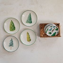 4 Inch Evergreen Botanical Stoneware Plates Set of 4 | Antique Farmhouse