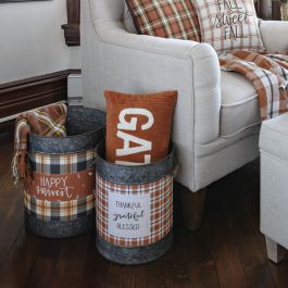 Fall Harvest Galvanized Bucket Set of 2 | Antique Farmhouse