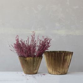 Fluted Metal Decorative Planters Set of 2 | Antique Farmhouse