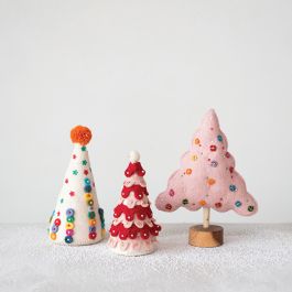 Handmade Festive Wool Tree Set of 3 | Antique Farmhouse