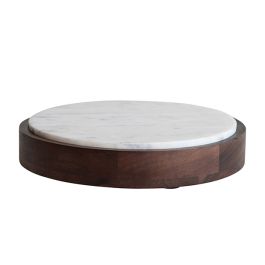 Mango Wood and Marble Round Decorative Tray Set of 2 | Antique Farmhouse