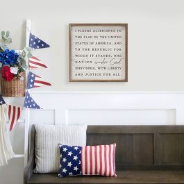 Pledge Allegiance Whitewash Framed Wall Sign | Antique Farmhouse