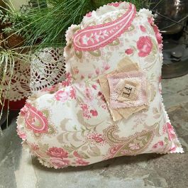 Primitive Quilted Pink Floral Heart Pillow | Antique Farmhouse