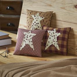 Primitive Star Pattern Accent Pillow Set of 3 | Antique Farmhouse