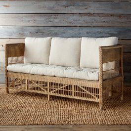 Rattan Frame Cushioned Settee | Antique Farmhouse
