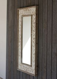 Rectangular Wood Mirror with Fleur De Lis Detail | Antique Farmhouse