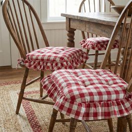 Red Buffalo Check Ruffled Chair Cushion Set of 2 | Antique Farmhouse