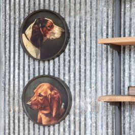 Round Framed Hound Dog Print Set of 2 | Antique Farmhouse