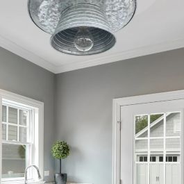 Round Metal Bucket Flush Mount Ceiling Light | Antique Farmhouse