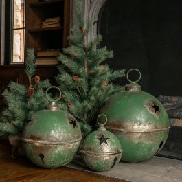 Rustic Green Sleigh Bell with Stars One of Each | Antique Farmhouse