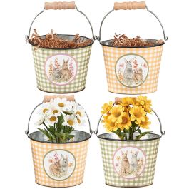 Spring Gingham Metal Bucket Set of 4 | Antique Farmhouse