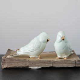 Sweet Ceramic Parakeet Figurine Set of 2 | Antique Farmhouse