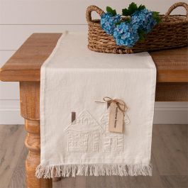 Welcome Home Fringed Table Runner | Antique Farmhouse