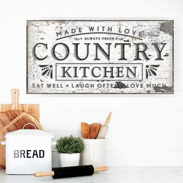 Country Kitchen Canvas Wall Sign Antique Farmhouse