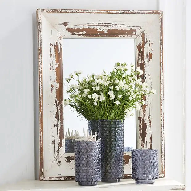 white distressed rectangular mirror