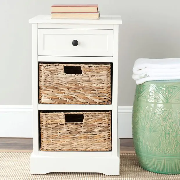 2 Basket Storage Side Table Antique Farmhouse