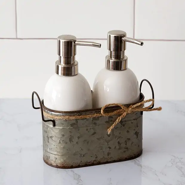 2 Soap Dispensers in Caddy Antique Farmhouse
