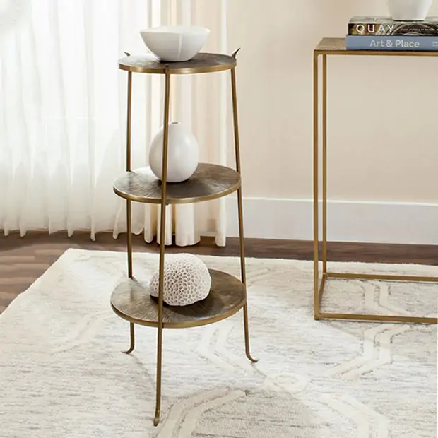 3 Tier Round Side Table Antique Farmhouse