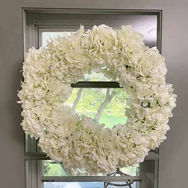 white hydrangea wreath