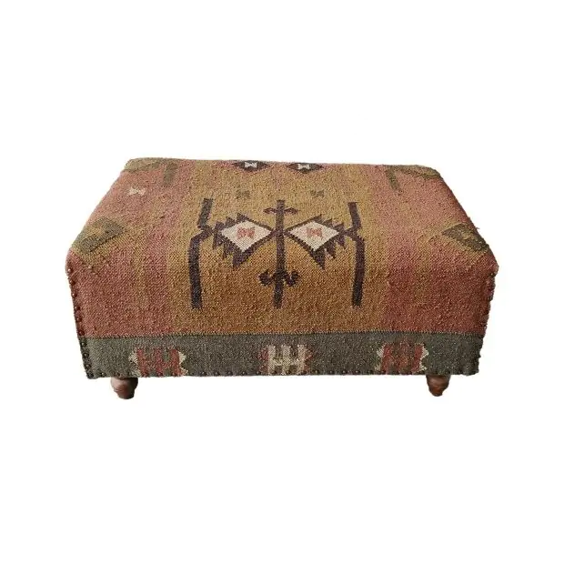 Aztec Patterned Ottoman Table Antique Farmhouse